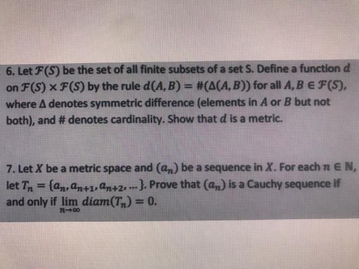 Solved 6. Let F(S) be the set of all finite subsets of a set | Chegg.com