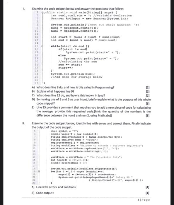Solved 7. mmu Examine the code snippet below and answer the | Chegg.com