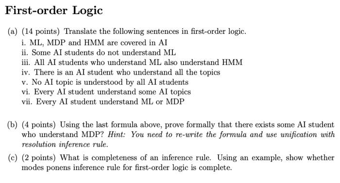 Solved First-order Logic (a) (14 points) Translate the | Chegg.com