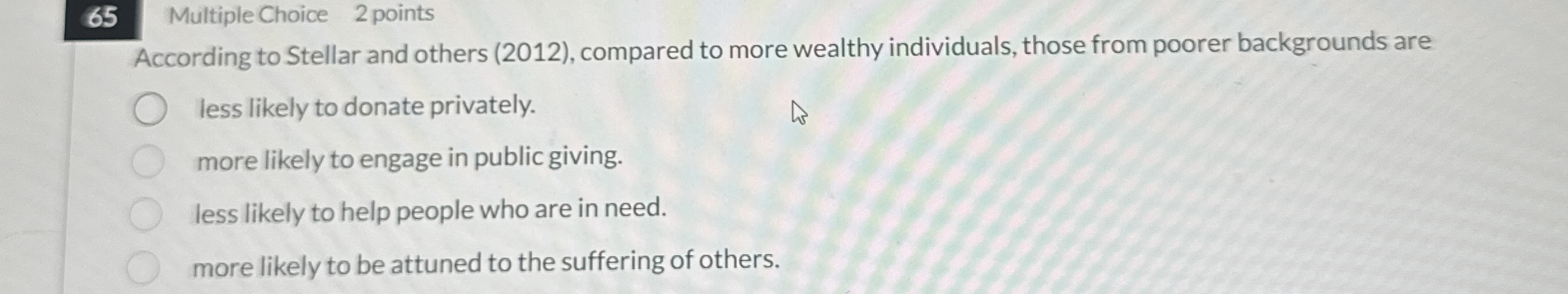 Solved 65 ﻿Multiple Choice 2 ﻿pointsAccording to Stellar and | Chegg.com