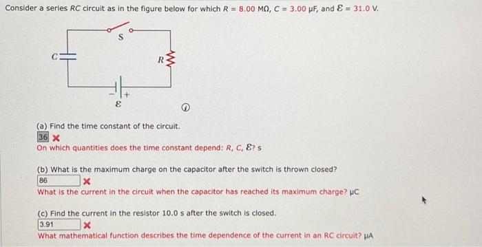 Solved Consider a series RC circuit as in the figure below | Chegg.com