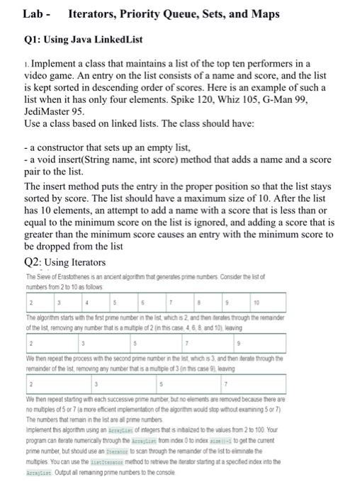 Solved Lab - Iterators, Priority Queue, Sets, and Maps Q1: | Chegg.com
