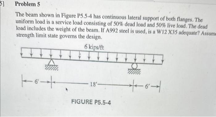 Solved The beam shown in Figure P5.5-4 has continuous | Chegg.com