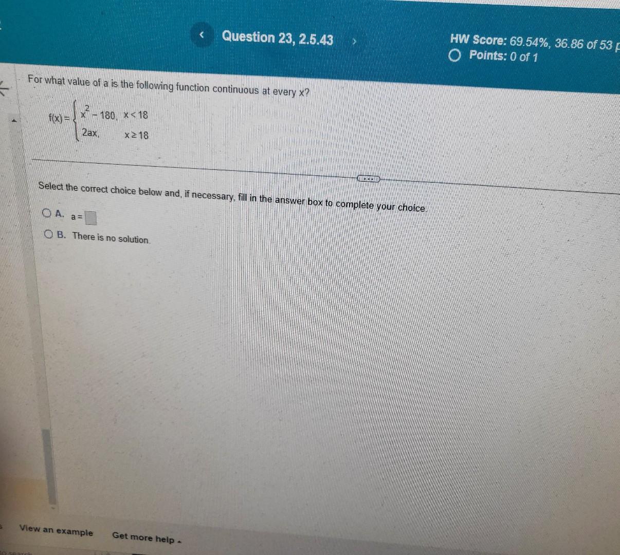 Solved For what value of a is the following function | Chegg.com