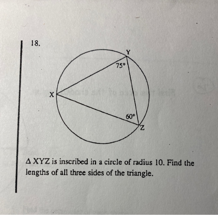 Solved So 60° A XYZ is inscribed in a circle of radius 10. | Chegg.com