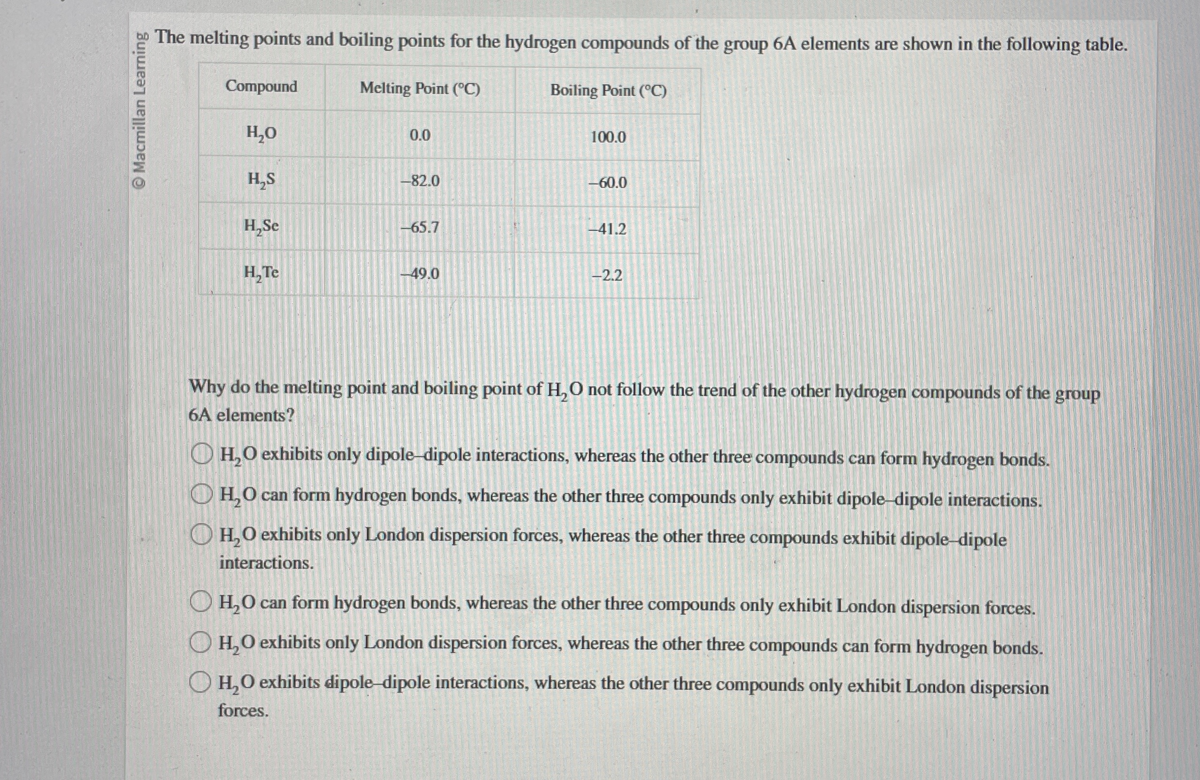Solved . ﻿The melting points and boiling points for the | Chegg.com