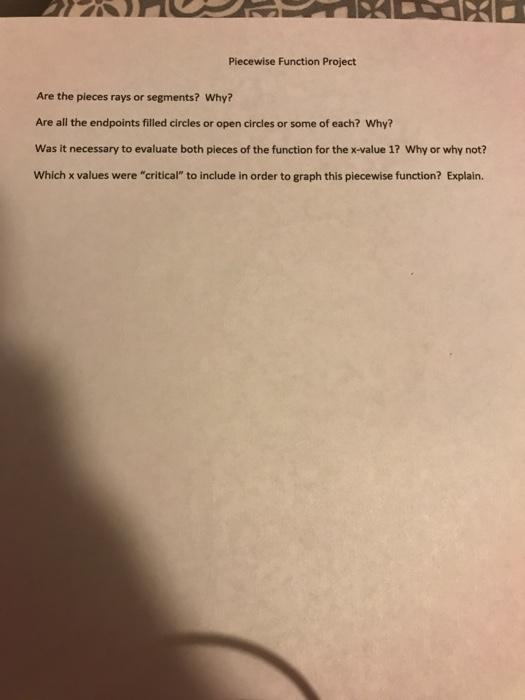 Piecewise Function Project | Chegg.com