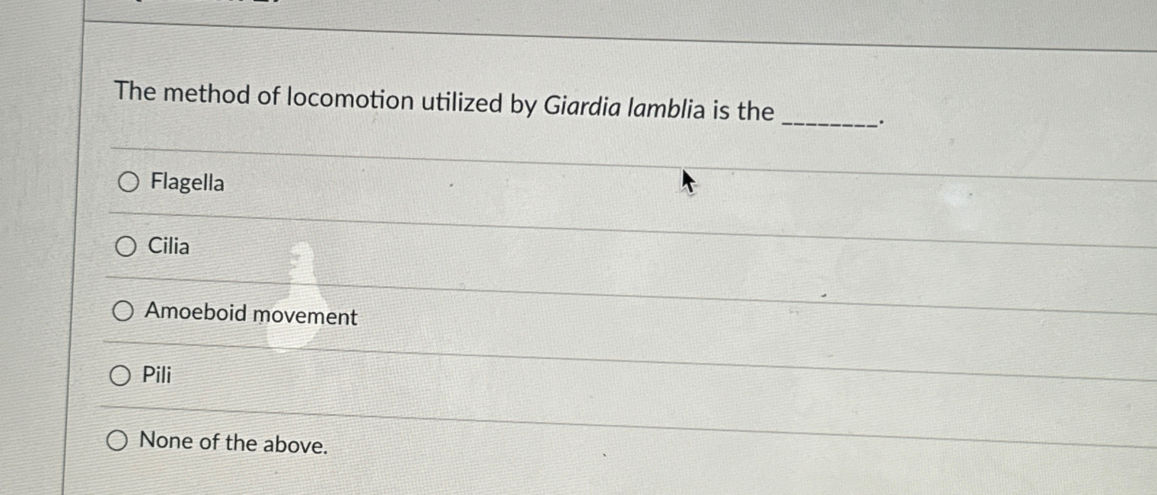 Solved The method of locomotion utilized by Giardia lamblia | Chegg.com