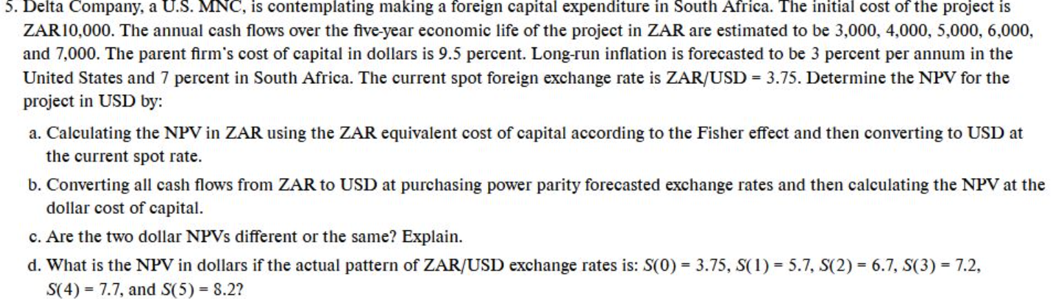 Solved Delta Company, a U.S. ﻿MNC, ﻿is contemplating making | Chegg.com