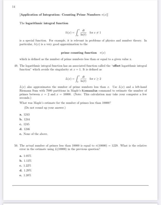 Solved Application Of Integration Counting Prime Numbers