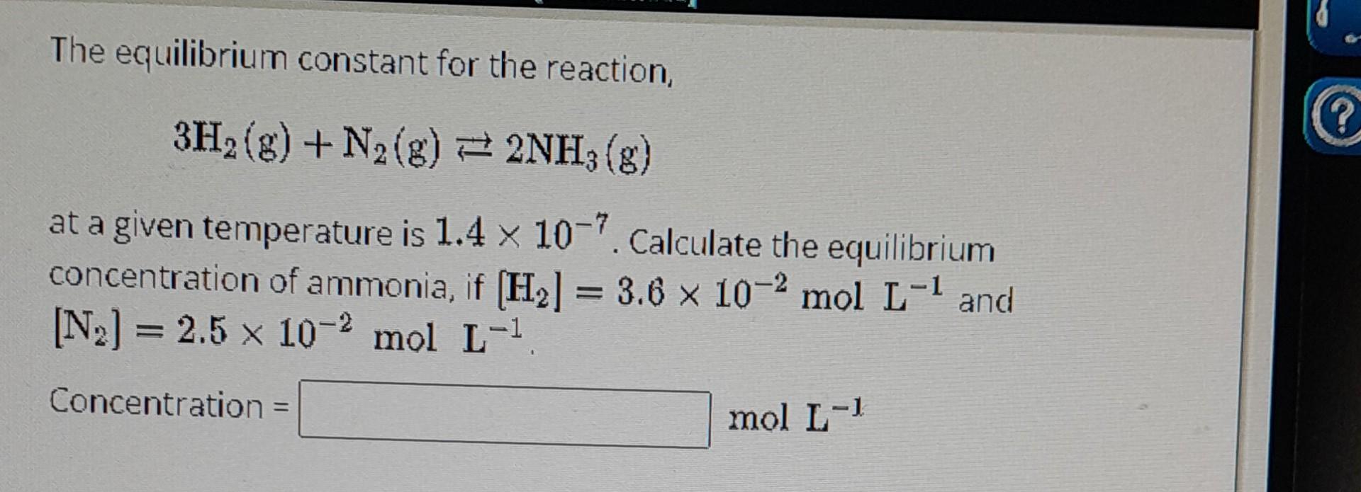 Solved The equilibrium constant for the reaction, 3H2( | Chegg.com