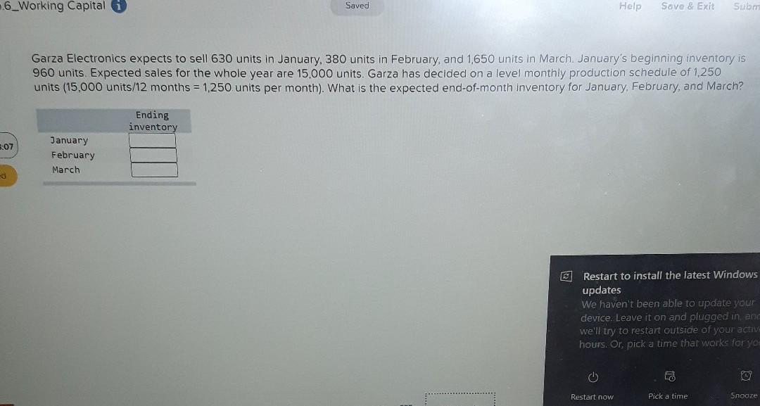 Solved 6_Working Capital Saved Help Save & Exit Subm Garza | Chegg.com