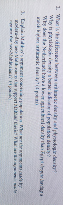 Solved 2. What is the difference between arithmetic density | Chegg.com