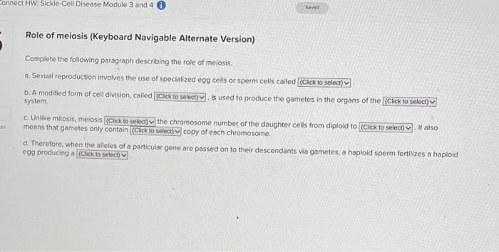Solved Role of meiosis (Keyboard Navigable Alternate | Chegg.com