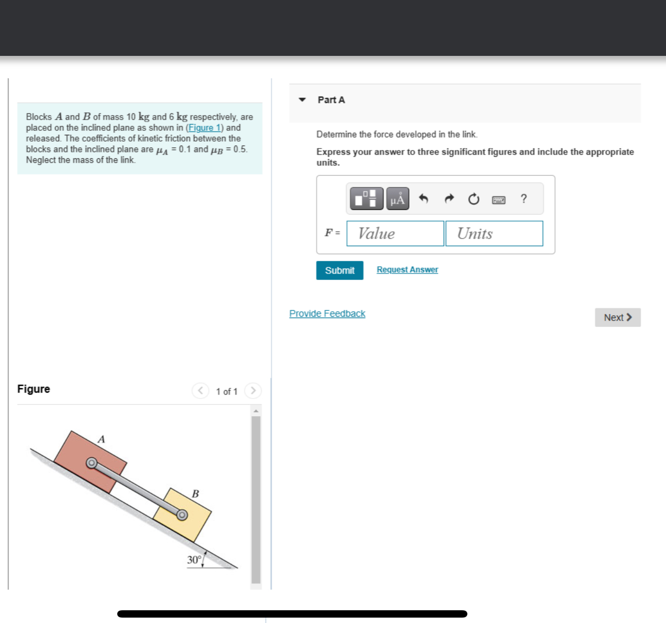 Blocks A and B ﻿of mass 10 ﻿kg and 6 ﻿kg | Chegg.com