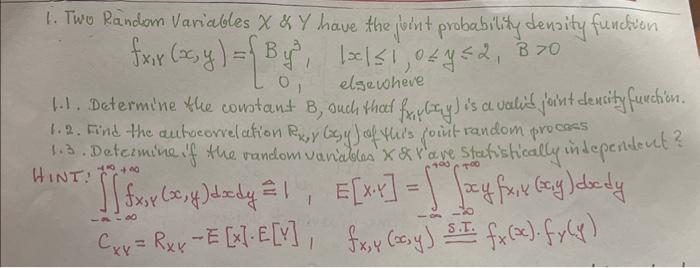 Solved 1. Two Random Variables X \& Y have the joint | Chegg.com