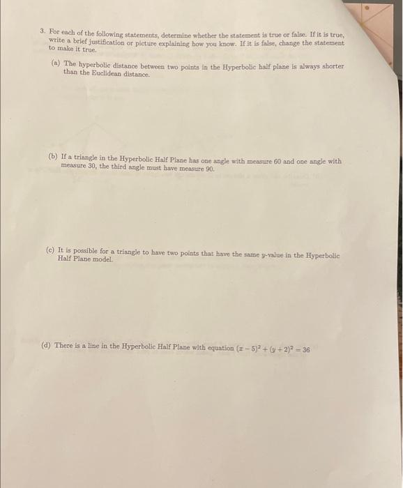 Solved 3. For ench of the following statements, determine | Chegg.com