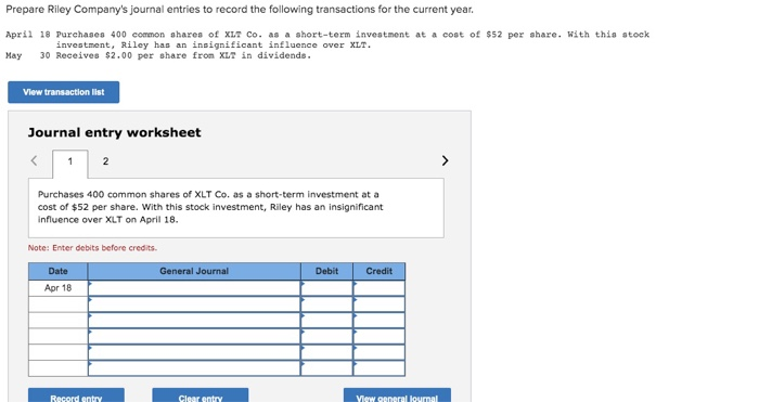 Solved Prepare Riley Company's journal entries to record the | Chegg.com