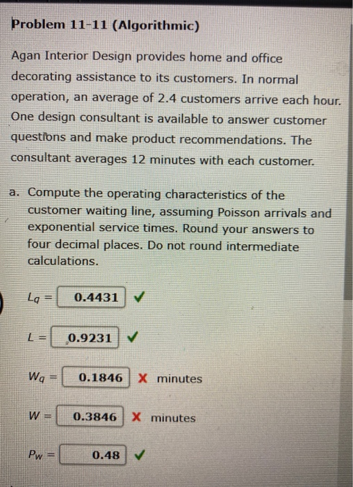 Solved Problem 11-11 (Algorithmic) Agan Interior Design | Chegg.com