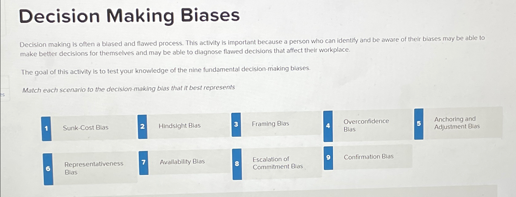 Solved Decision Making BiasesDecision making is often a | Chegg.com