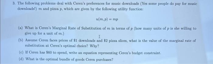 Solved 3. The following problems deal with Ceren's | Chegg.com