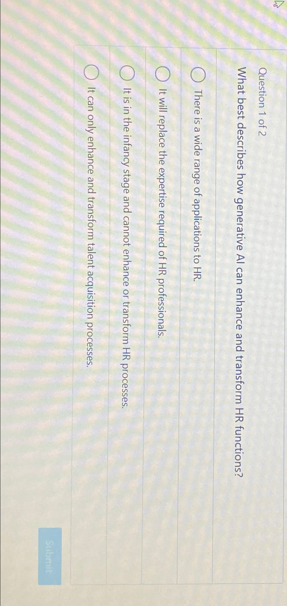 Solved Question 1 ﻿of 2What best describes how generative Al | Chegg.com