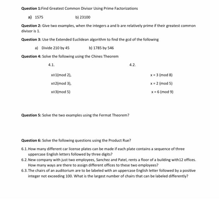 Solved Question 1 Find Greatest Common Divisor Using Prime