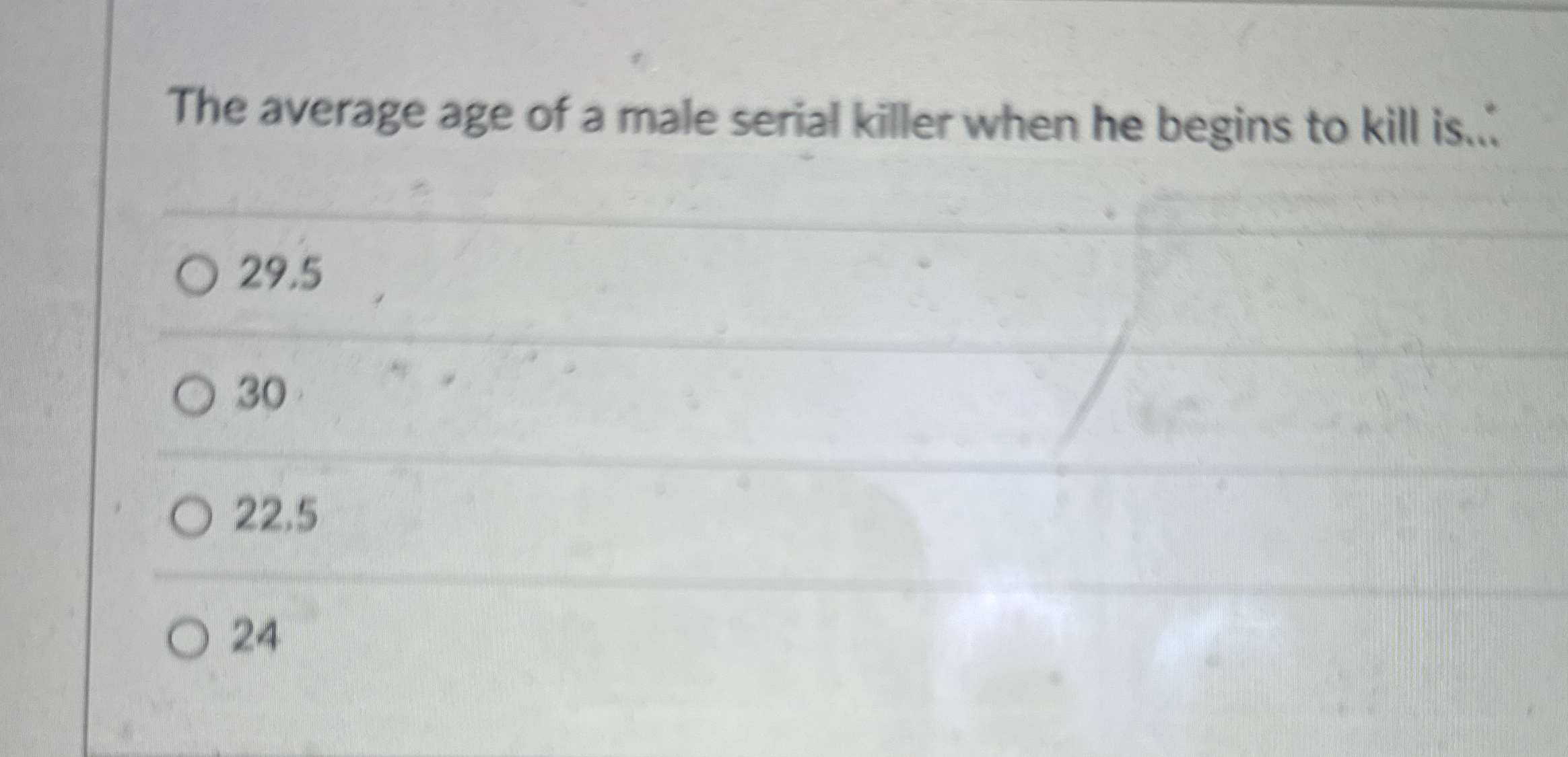 Solved The average age of a male serial killer when he | Chegg.com