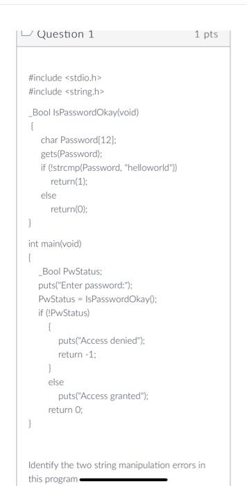 Solved Question 1 #include #include Bool | Chegg.com