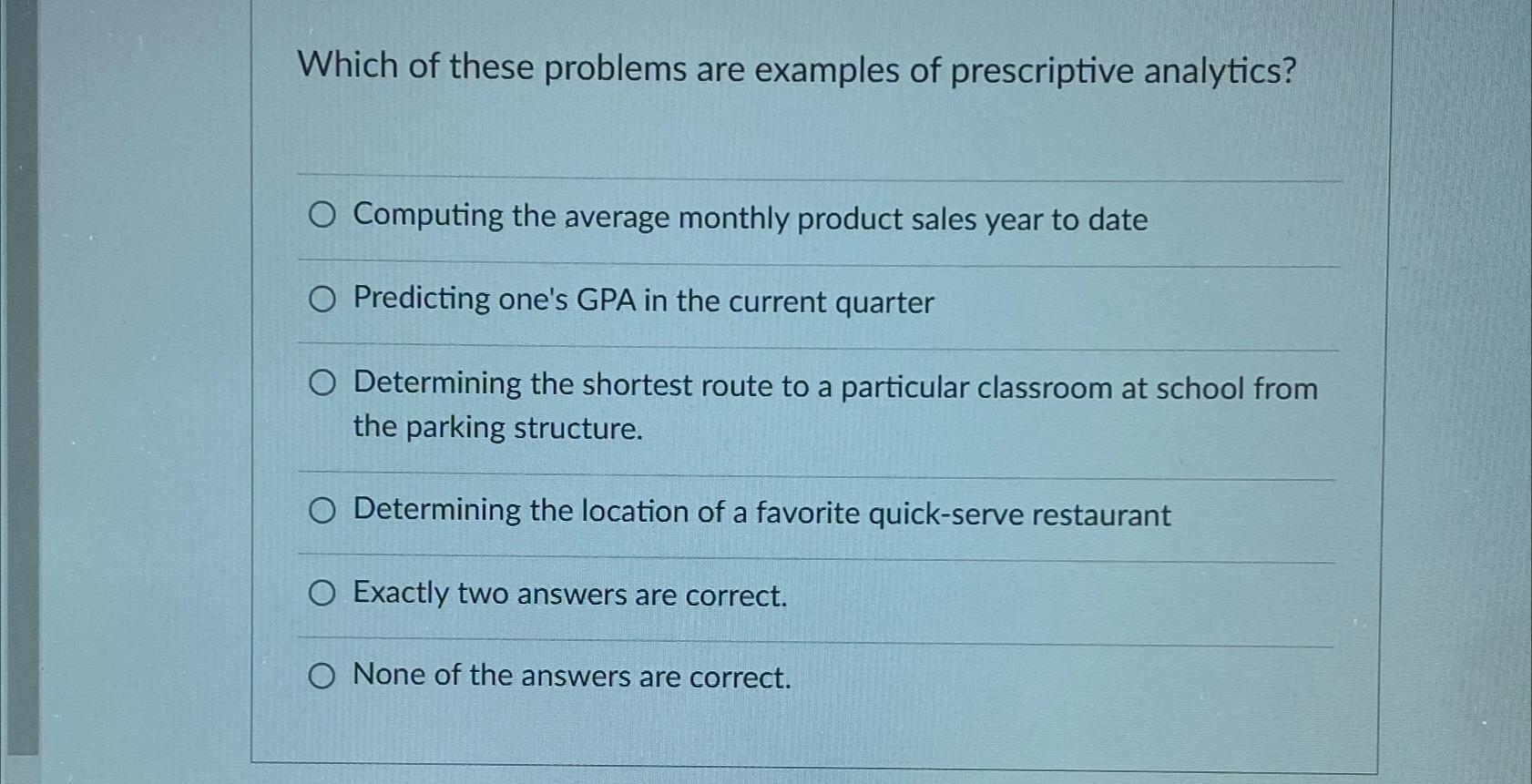 Solved Which of these problems are examples of prescriptive | Chegg.com