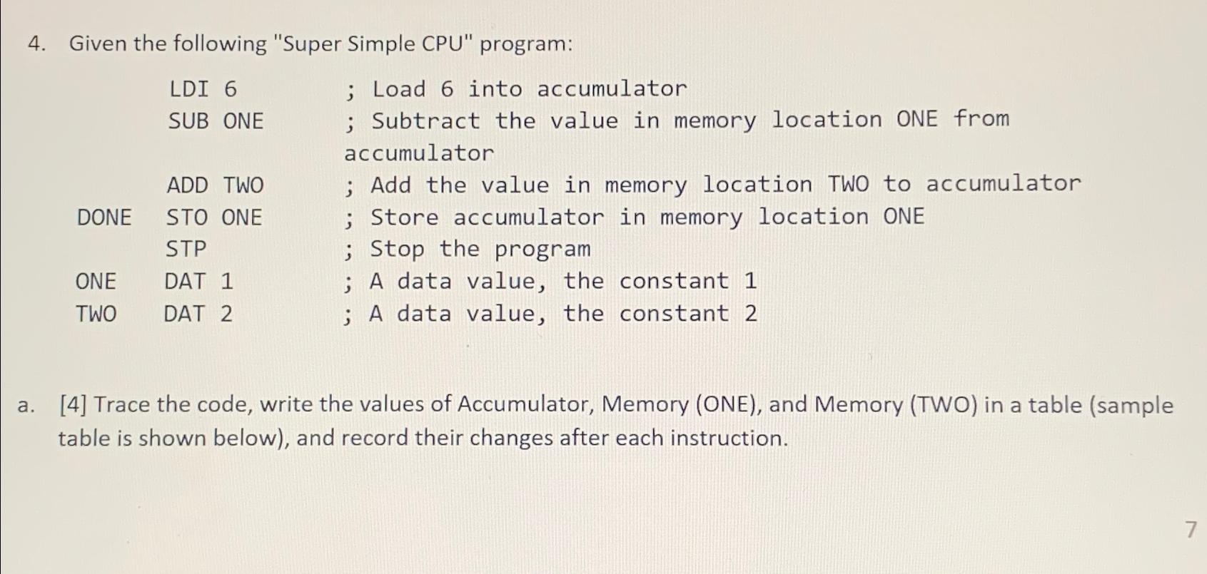Solved Given The Following Super Simple Cpu 4467