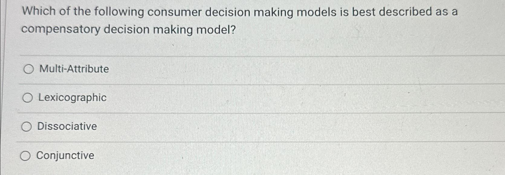 Solved Which of the following consumer decision making | Chegg.com