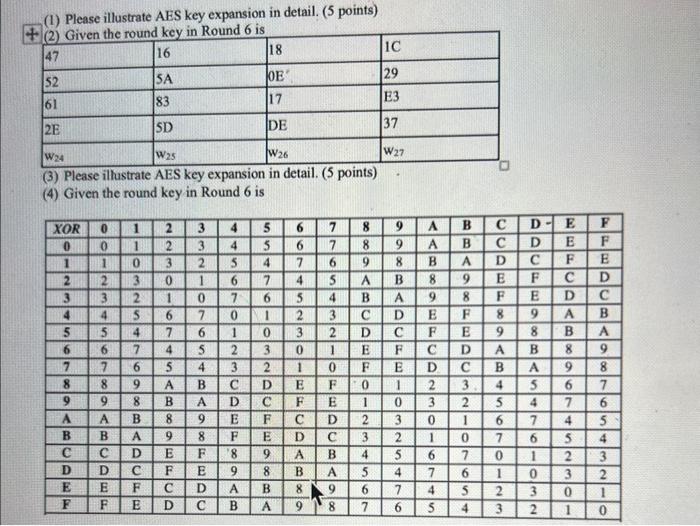 Solved (1) Please illustrate AES key expansion in detail. (5 | Chegg.com