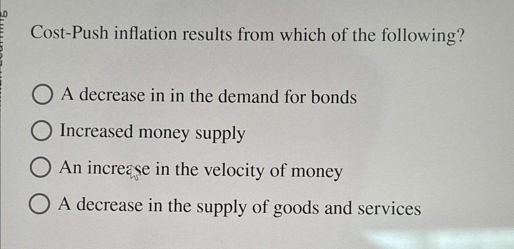 Solved Cost-Push inflation results from which of the | Chegg.com