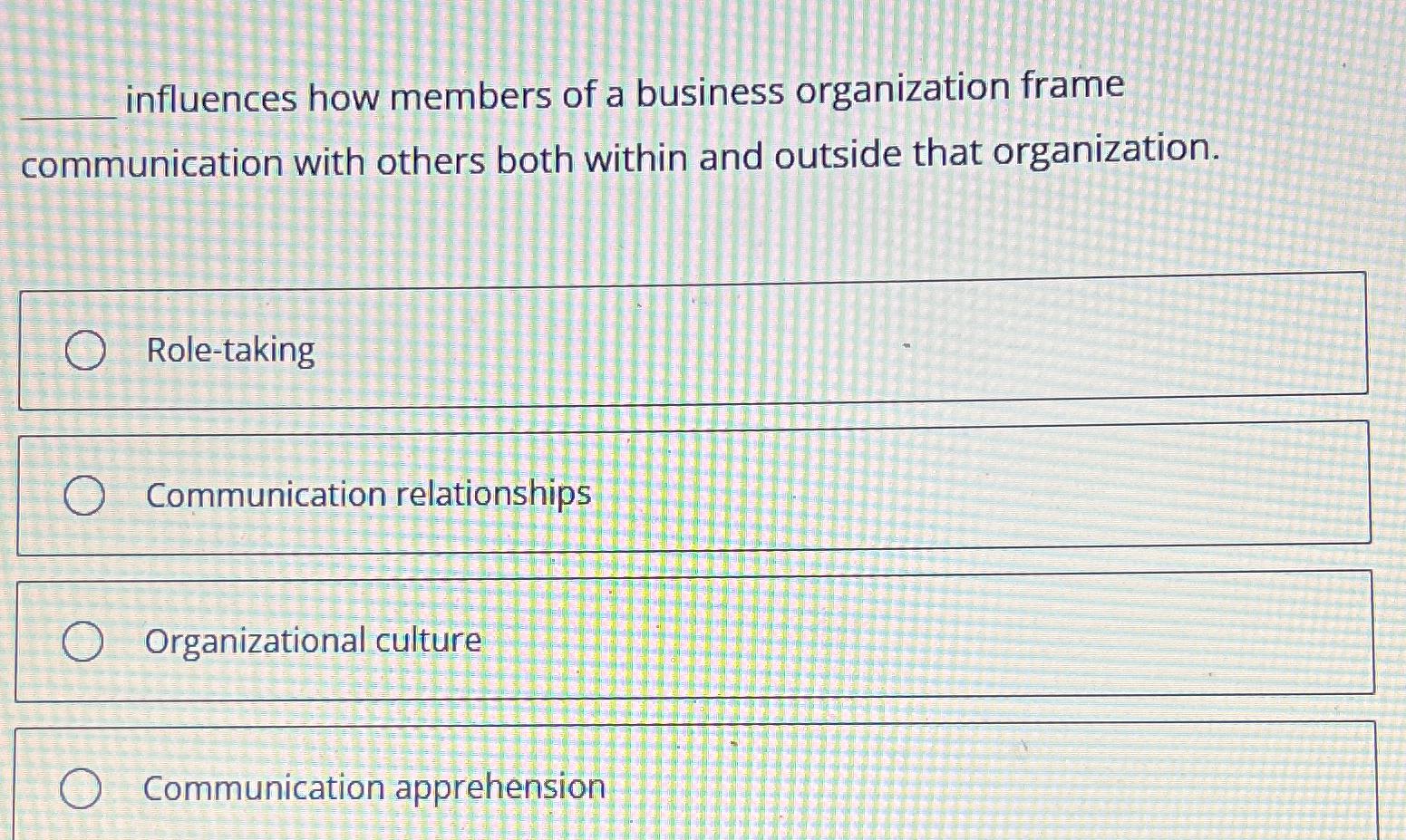Solved influences how members of a business organization | Chegg.com