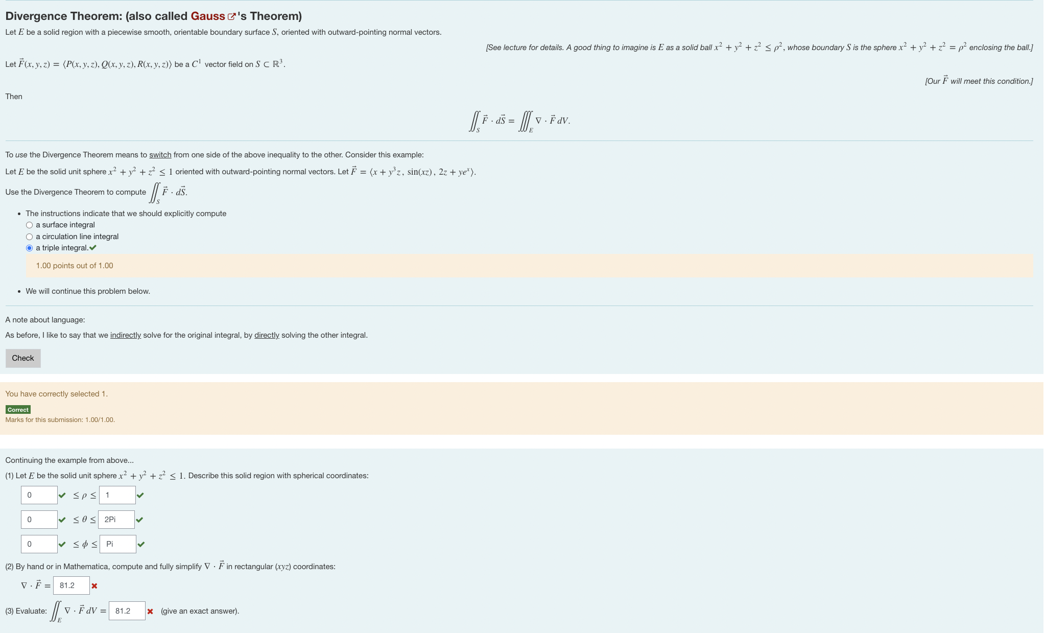 Solved Divergence Theorem: (also called Gauss ₫'s | Chegg.com