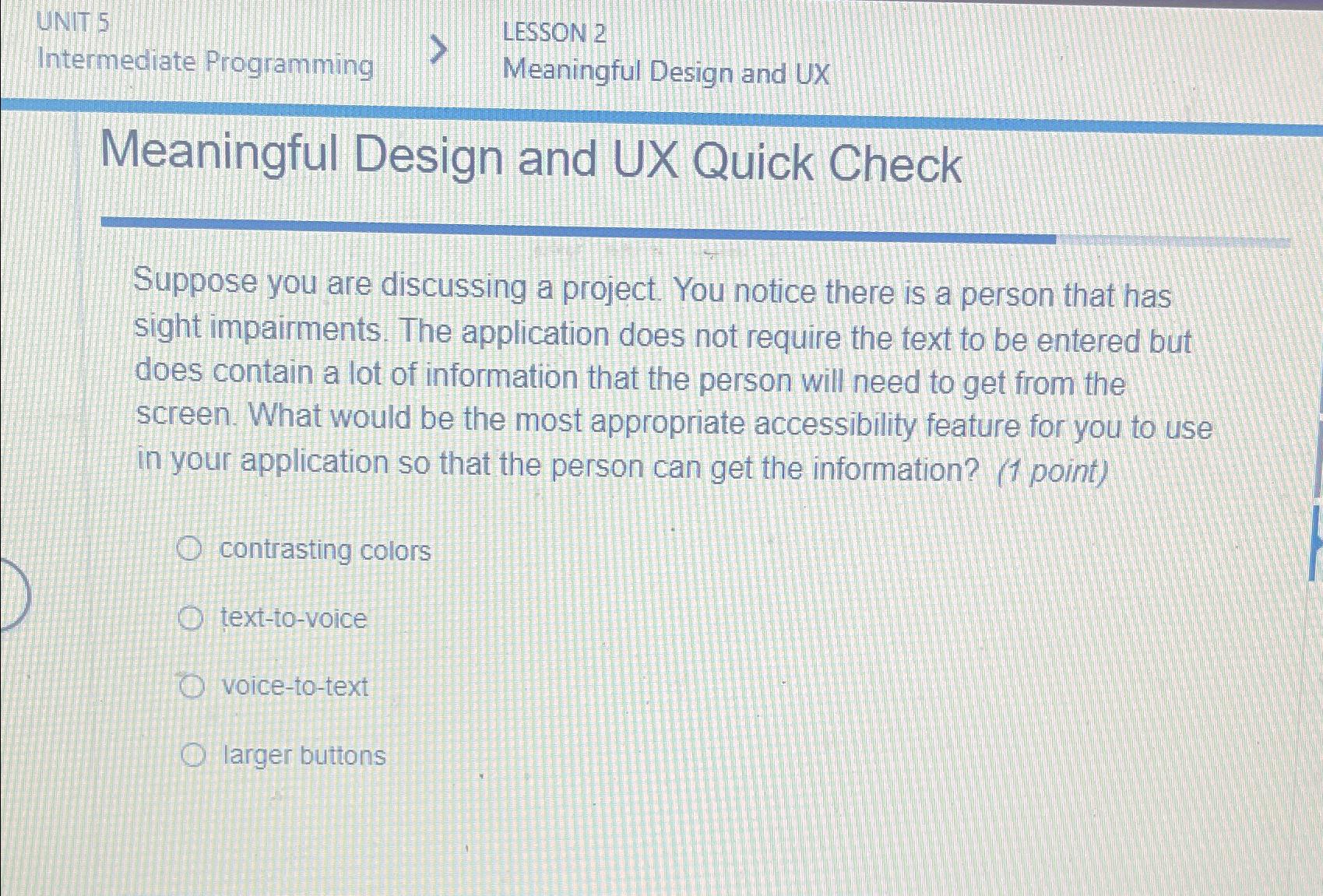 Solved UNIT 5LESSON 2Intermediate ProgrammingMeaningful | Chegg.com