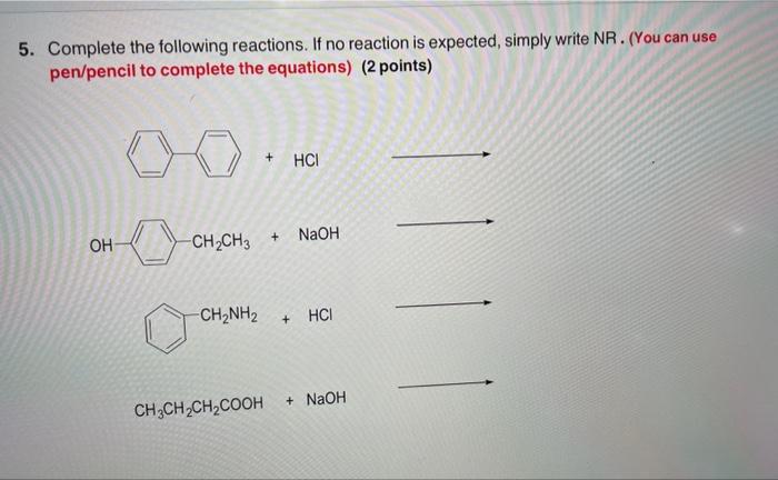 Solved Complete the following reactions. If no reaction is | Chegg.com