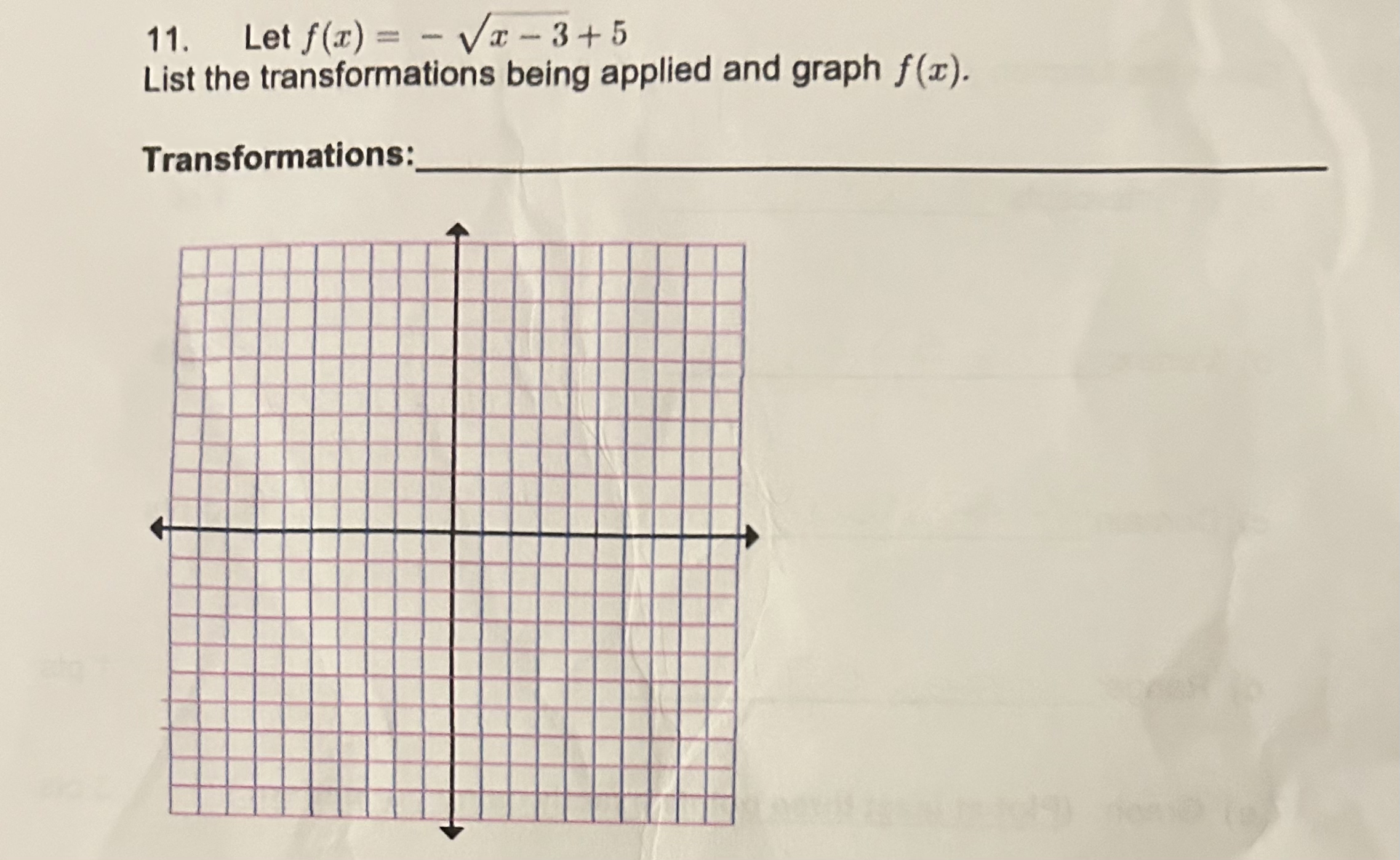 Solved Let f(x)=-x-32+5List the transformations being | Chegg.com