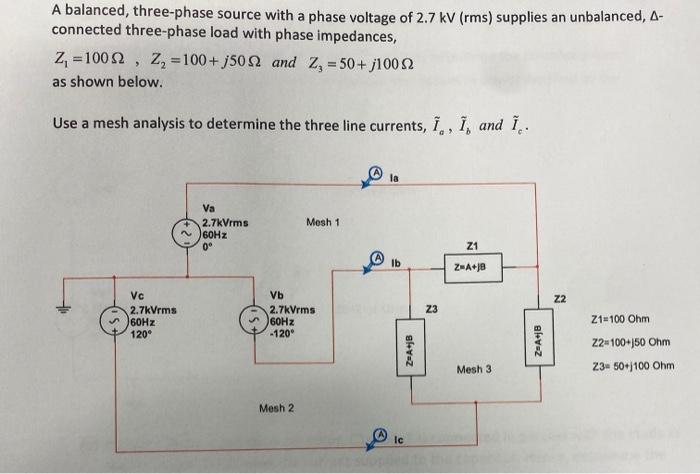 Solved A balanced, three-phase source with a phase voltage | Chegg.com