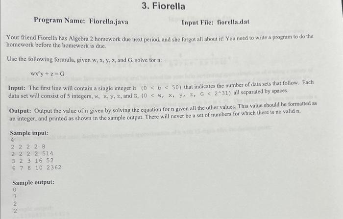 Solved Your Friend Fiorella Has Algebra 2 Homework Due Next