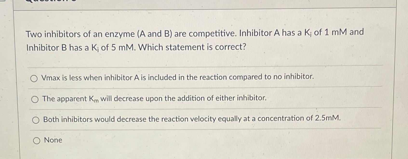 Solved Two inhibitors of an enzyme ( ﻿A and B ) ﻿are | Chegg.com