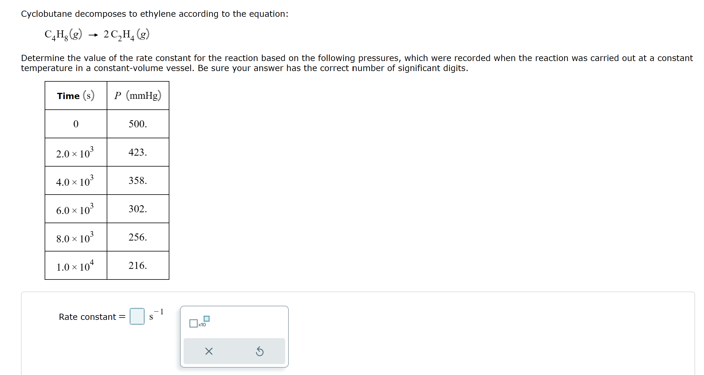 Solved Cyclobutane decomposes to ethylene according to the | Chegg.com