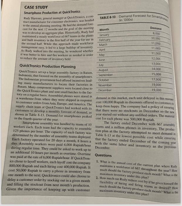 CASE STUDY Smartphone Production at QuickTronics Rudy | Chegg.com