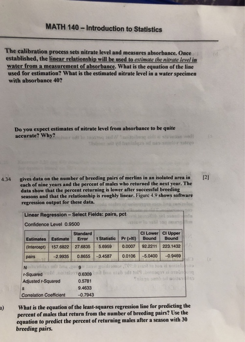 Solved MATH 140-Introduction to Statistics The calibration | Chegg.com