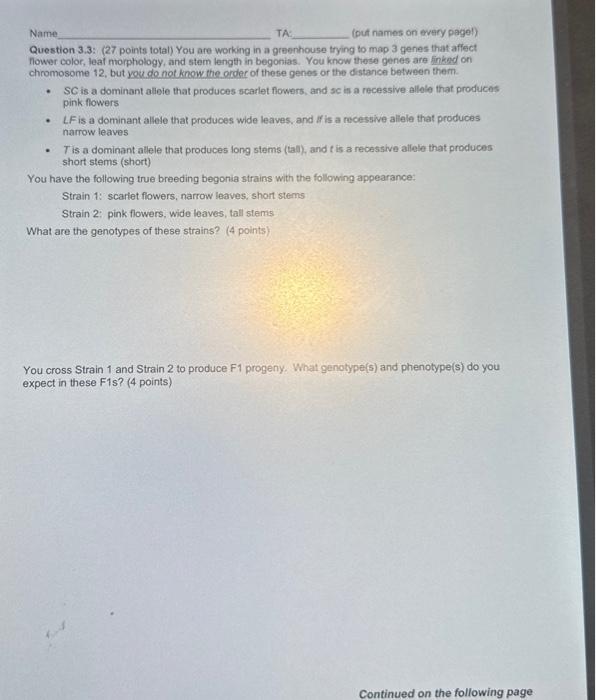 Solved Name TA: (put names on every pegel) Question 3.3: (27 | Chegg.com