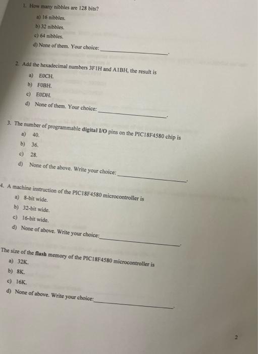 Solved 1. How many nibbles are 128 bits? a) 16 nibbles. b) | Chegg.com