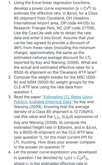 1. Using the Excel linear regression functions, | Chegg.com