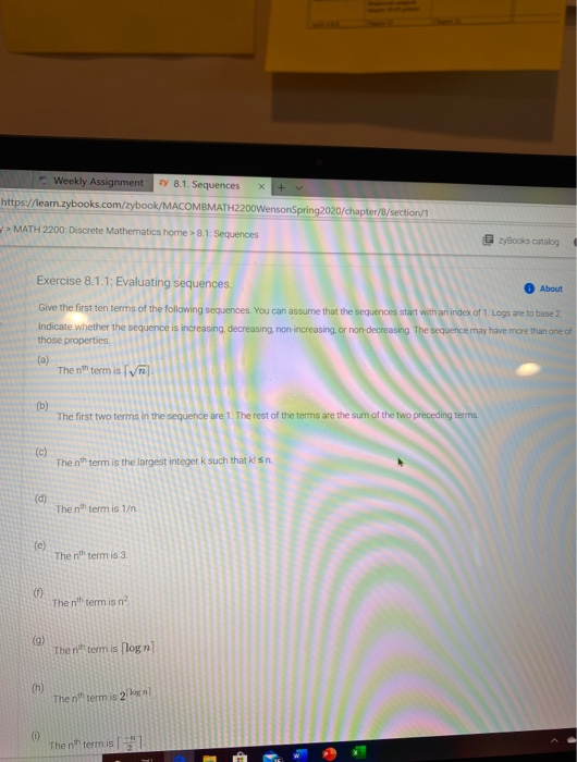 Solved Weekly Assignment - 8.1. Sequences x + | Chegg.com