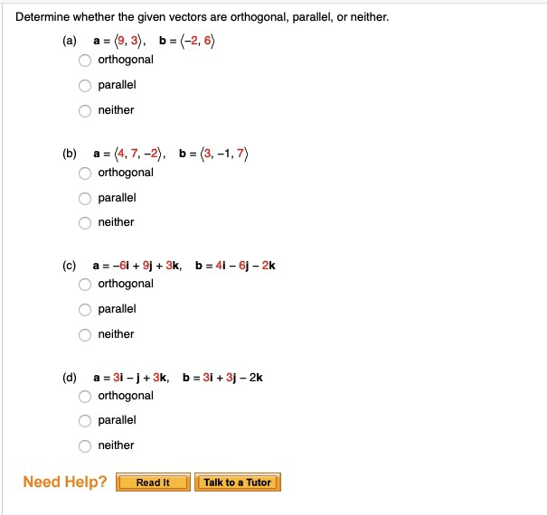 Solved Determine Whether The Given Vectors Are Orthogonal